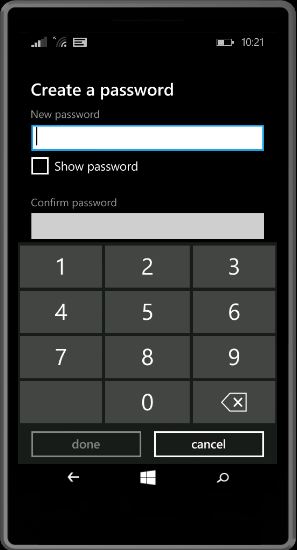 låsskärm settings lock screen create password – Windows 10 Phone